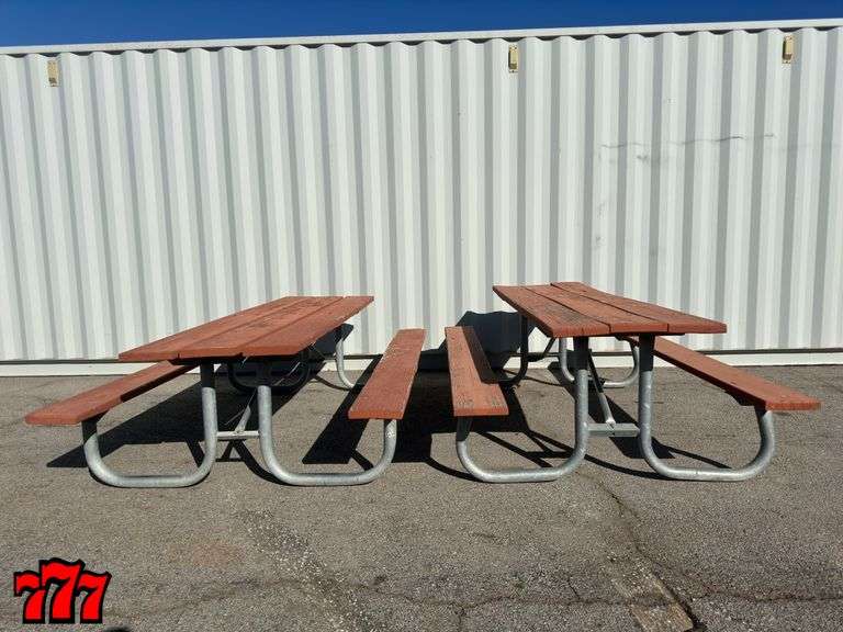 (2) 8’ Tables w/ Benches - 777 Auction Company