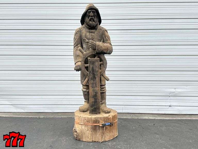 Oversized 8’ Tall Wooden Carved Sea Captain Sculpture - 777 Auction Company