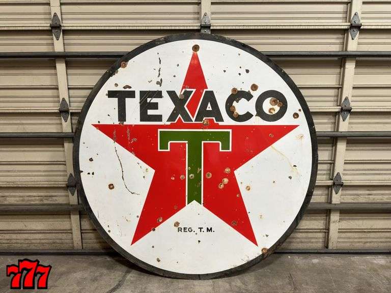 Double Sided 6ft Tall Porcelain Metal Texaco Sign - 777 Auction Company