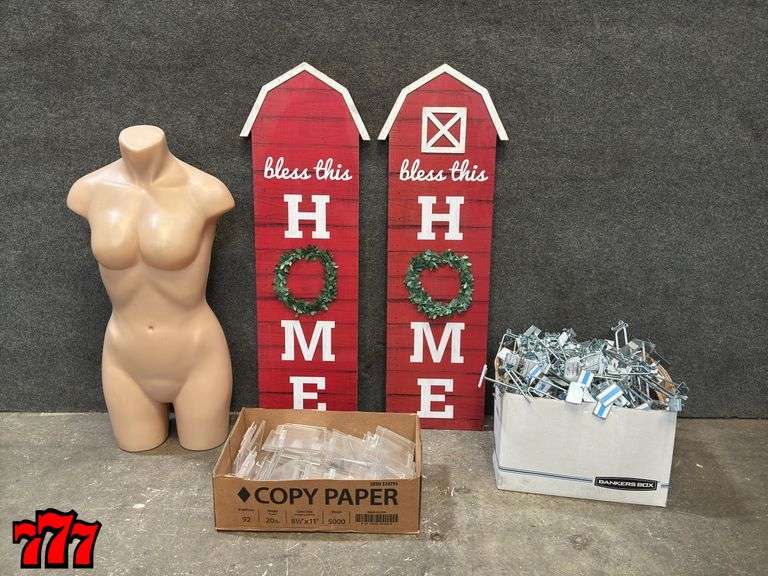 2 Decorative Signs, 1 Manequin Torso , Quantity Of Peg Hooks & Tag Sign ...