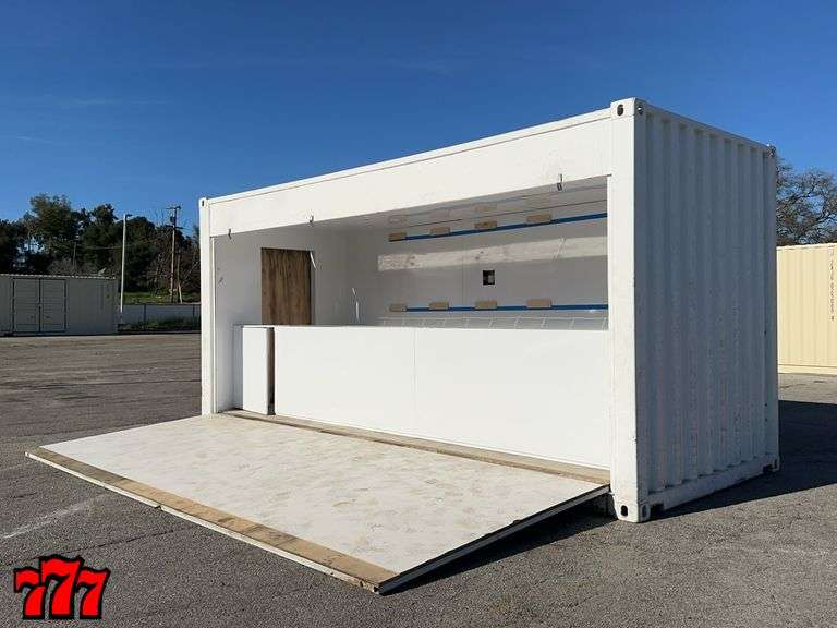 20’ x 8’ Container Pop Up Shop w/ 1 Large Side Drop Door, Cabinets ...