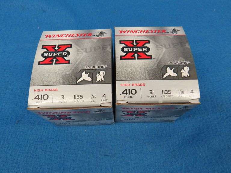 Winchester Super X 410. 3" No. 4 shot. Two full boxes of 25 each. 50 ...
