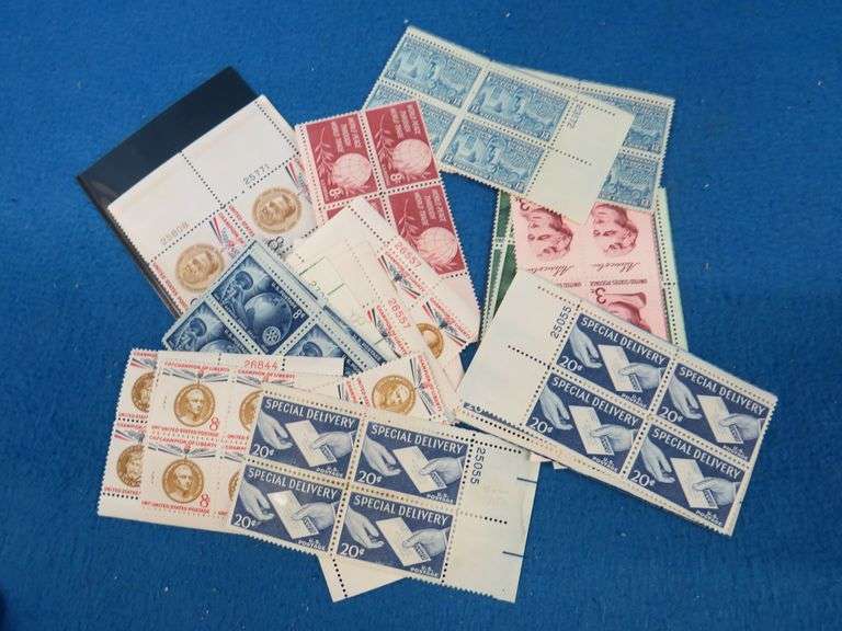 Over 30 US plate blocks. Various denominations including Special ...