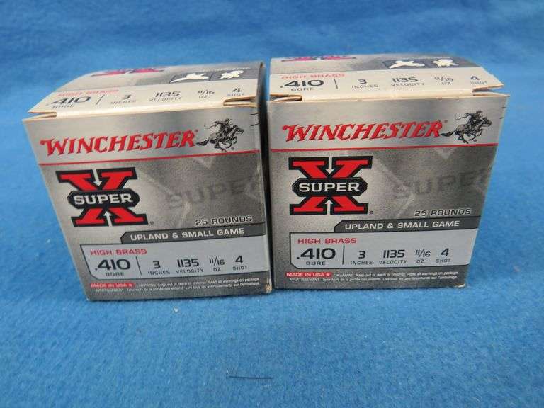 Winchester Super X 410. 3" No. 4 shot. Two full boxes of 25 each. 50 ...