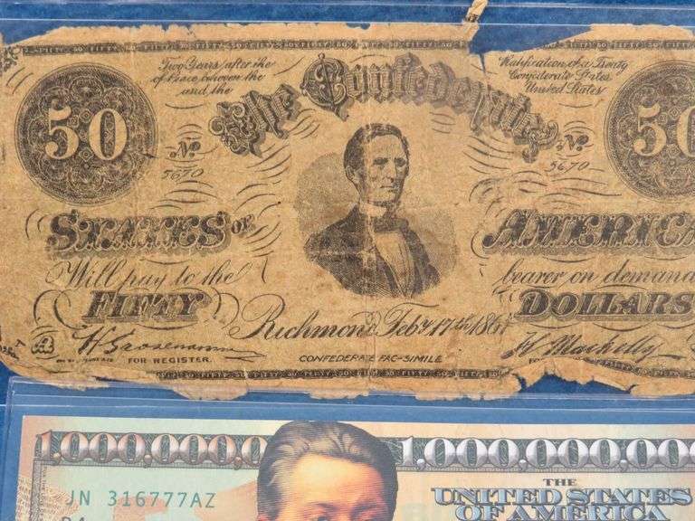 Faux Confederate $50 note, John Wayne medallion, and a One billion note ...