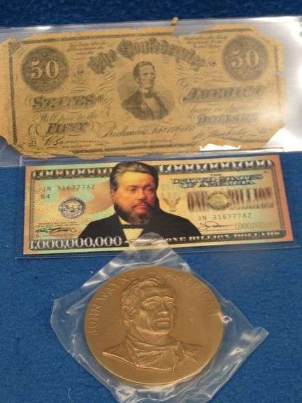 Faux Confederate $50 note, John Wayne medallion, and a One billion note ...