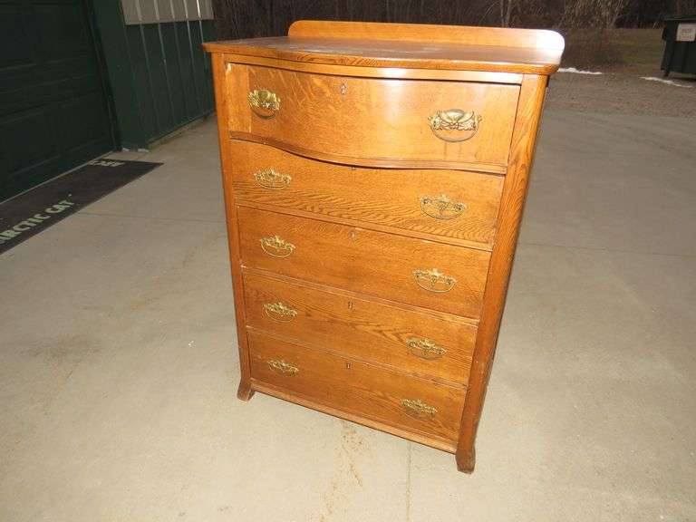 Antique 5-drawer chest. 17"W x 41"H x 30"D. Slight damage to one drawer ...
