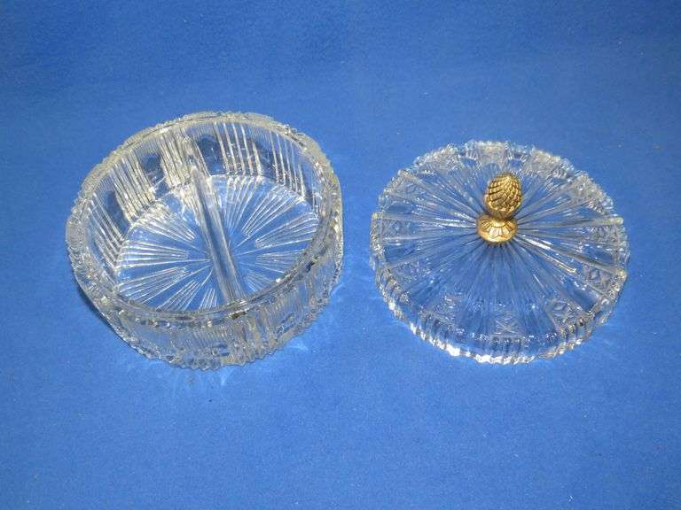 Fancy covered candy dish with gold colored finial - AAA Auction and Realty