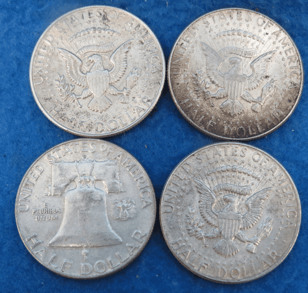 Three silver 1964 Kennedy Half Dollars and one Silver Franklin Half ...