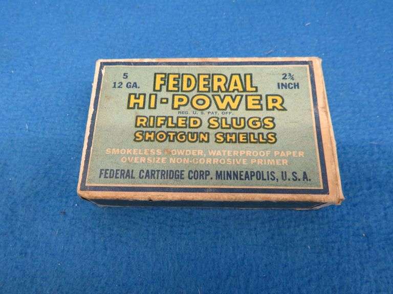 Vintage Federal 12-gauge slugs. Box is in good condition. - AAA Auction ...