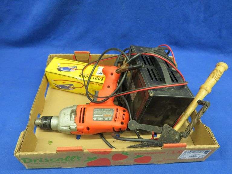 10 amp battery charger, a foot pump, and more - AAA Auction and Realty