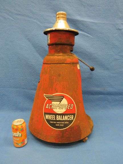 Vintage Acra-Speed wheel balancer with two balancing hubs. One hub has ...