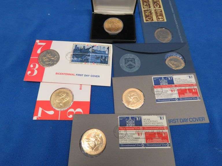 Bicentennial medallions and stamps as described below - AAA Auction and ...
