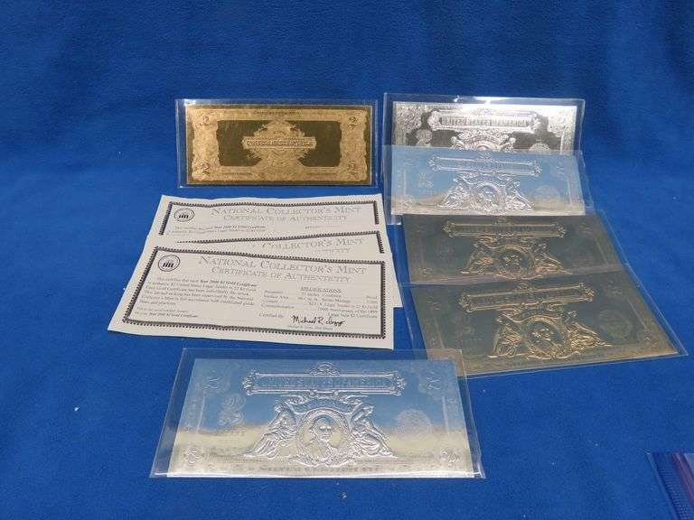 Two authentic 2000 $2.00 Gold foil notes with COA and three $2.00 ...