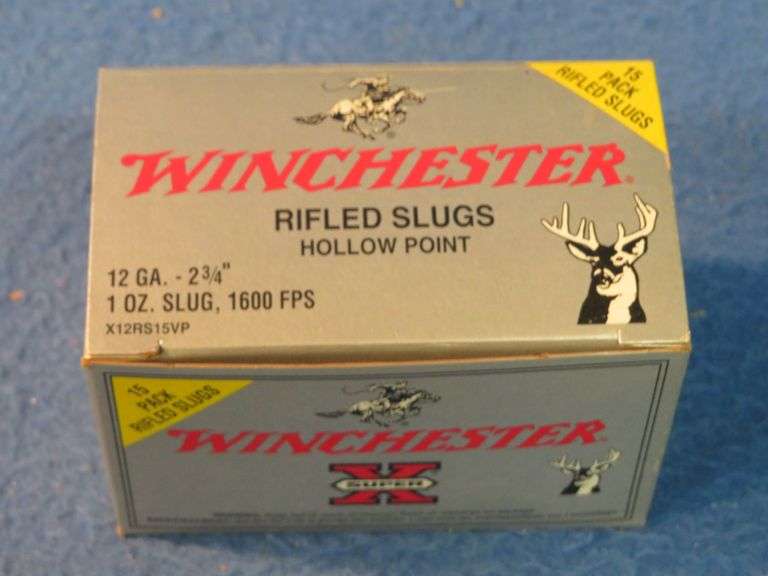 One box of 15 Winchester 12-gauge rifled deer slugs - AAA Auction and ...