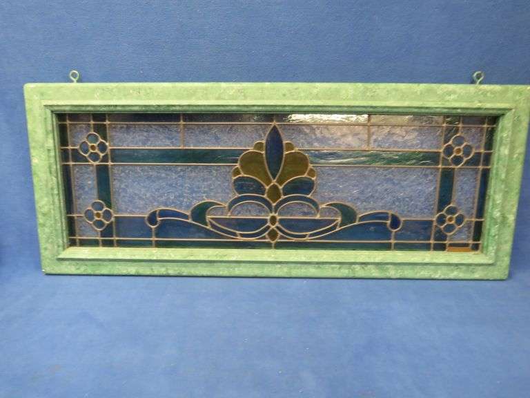 Hanging stained glass window signed "Jonathan Studios" 40" x 16" x 1.5 ...