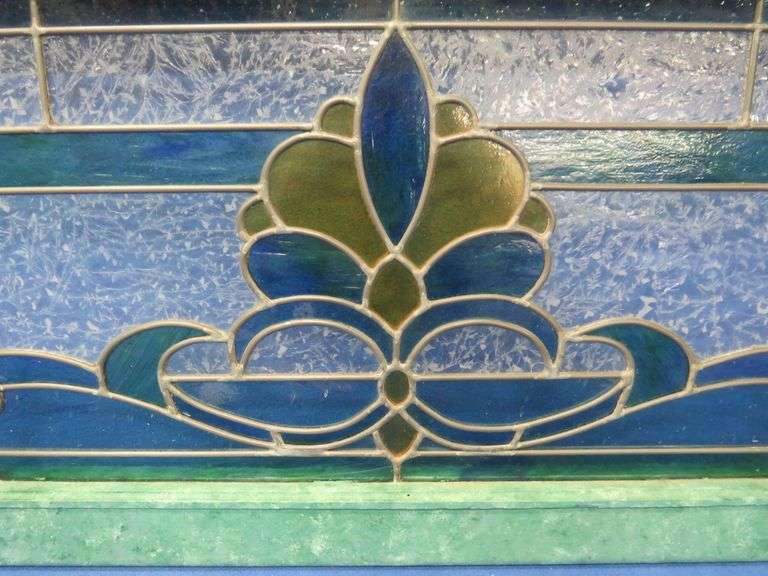 Hanging stained glass window signed "Jonathan Studios" 40" x 16" x 1.5 ...