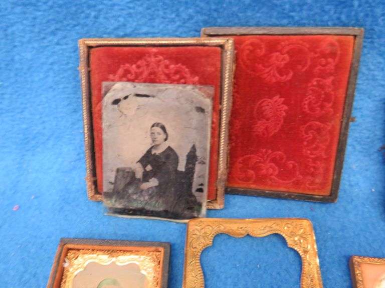 Six antique Tintype Daguerreotype photos and holders including hand ...