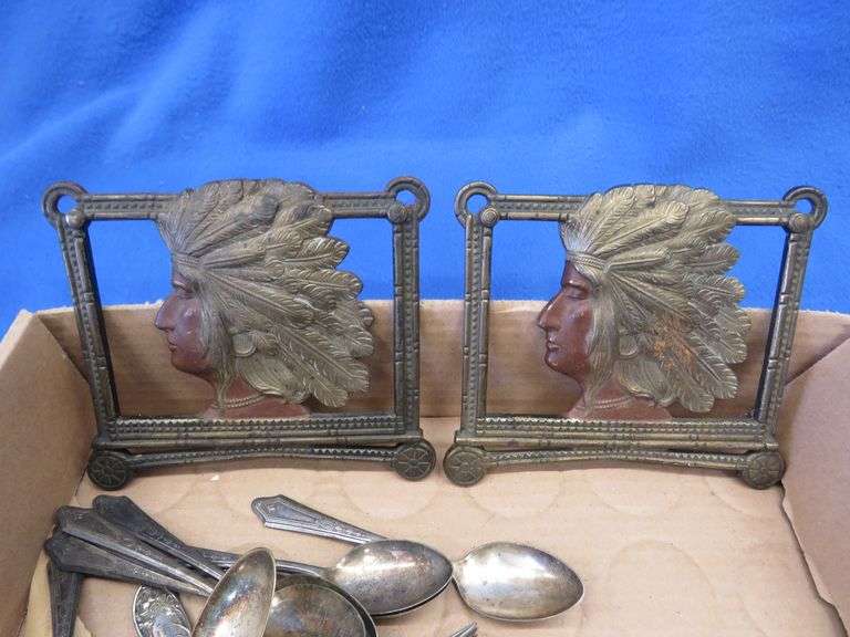 Silverplate silverware from different makers and a pair of cast Native ...