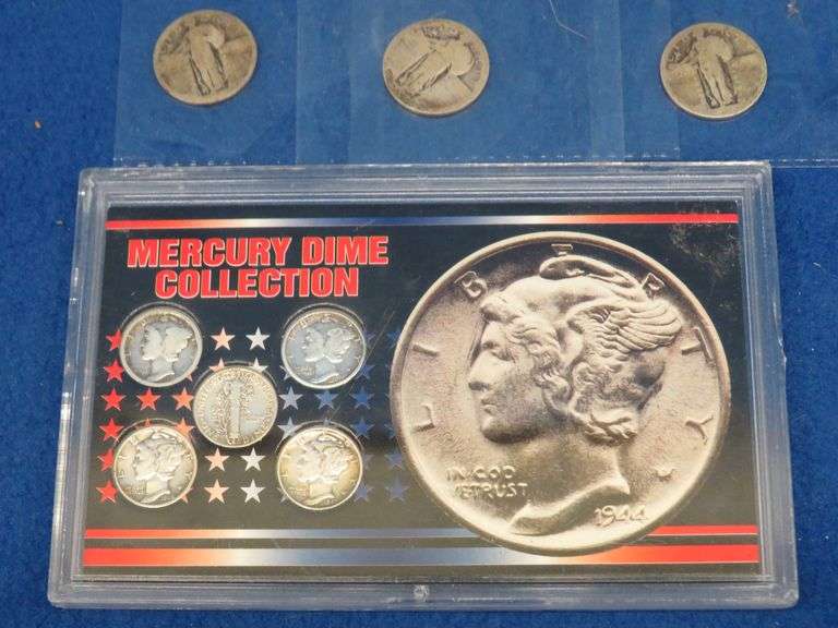 Mercury Dime collection with five dimes and three no date Standing ...