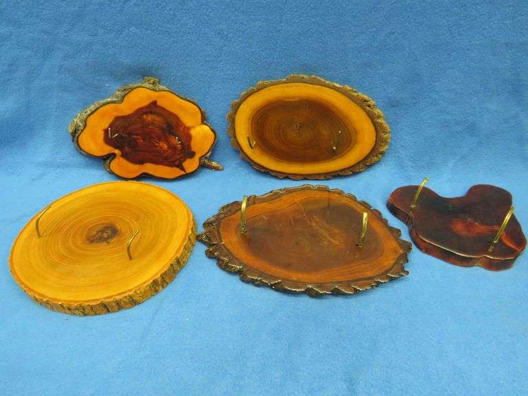 Five different hand-crafted tree slab display boards just waiting for ...
