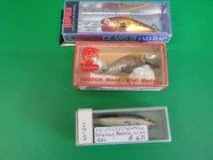 Rapala Glass Shad Rap, Heddon Tiny Runt 350 Xray, and an original ...