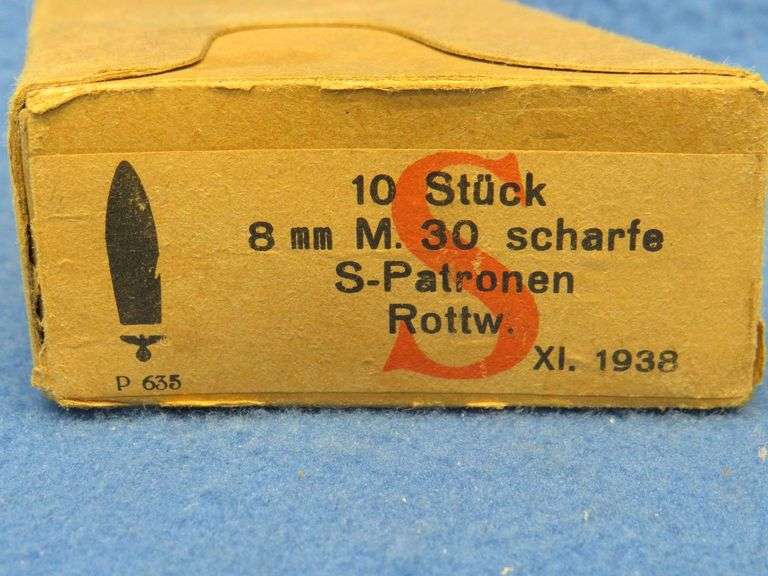 WW2 era German 8mm ammunition in original sleeve. Includes Waffenamt ...