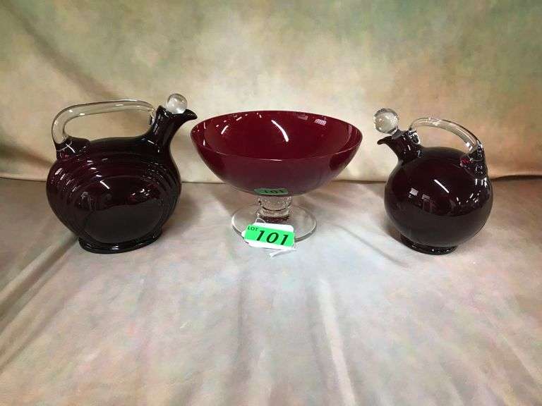 THREE PIECES OF RUBY RED GLASSWARE - Auctions and Services Unlimited