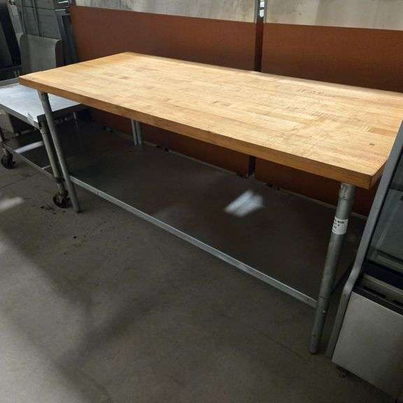 Maple Top Bakers Table with Galvanized Legs and Under Shelf - 72" x 30 ...