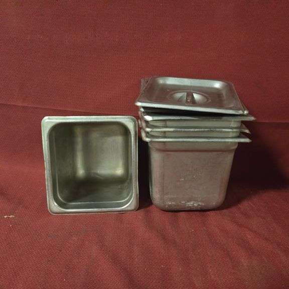 (4) Sixth Size 6" Deep Stainless Steel Hotel Pans with Lids - Acesbid