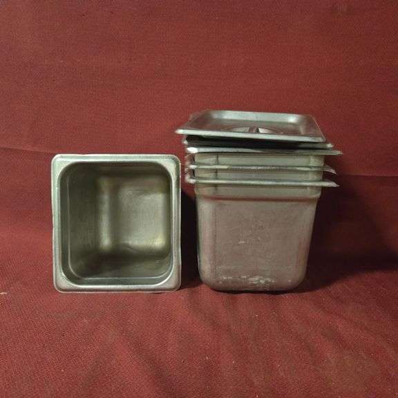 (4) Sixth Size 6" Deep Stainless Steel Hotel Pans with Lids - Acesbid
