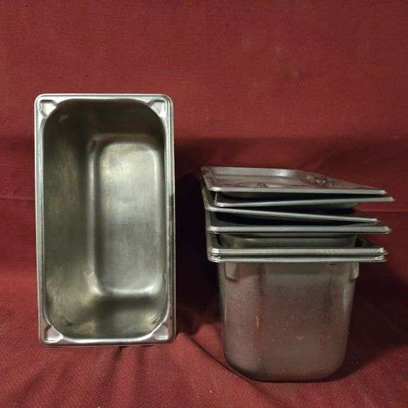 (4) Third Size 6" Deep Stainless Steel Hotel Pans with Lids - Acesbid
