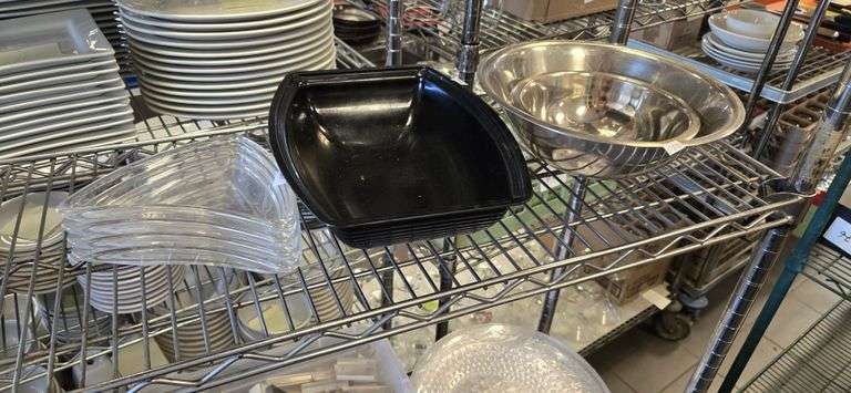 (4) Triangular Glass Bowls, (2) Stainless Steel Mixing Bowls, (1 ...