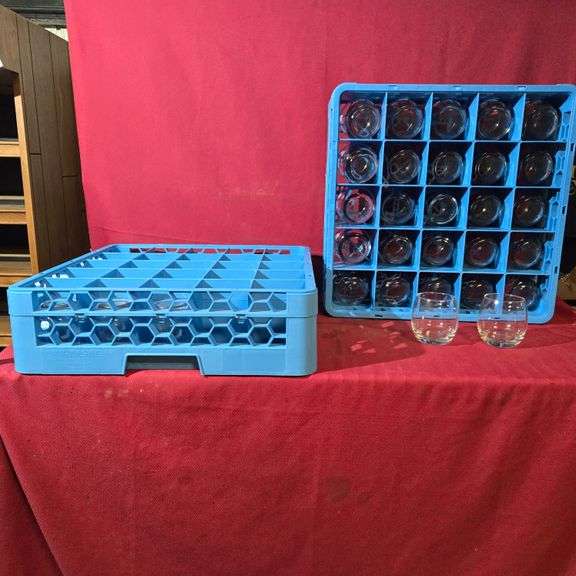 (50) 12 oz. Water Glasses, (2) Carlisle 25 Compartment Dishwasher Racks ...
