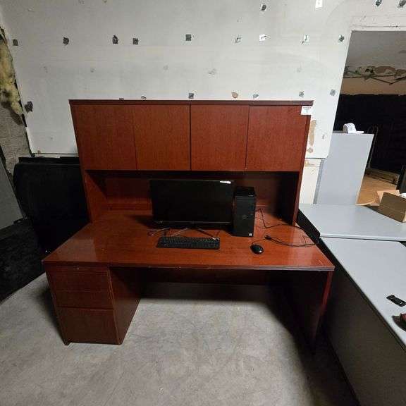 Particle Board Computer Desk with 4 Door Cabinet Above - 72" x 36" x 68 ...