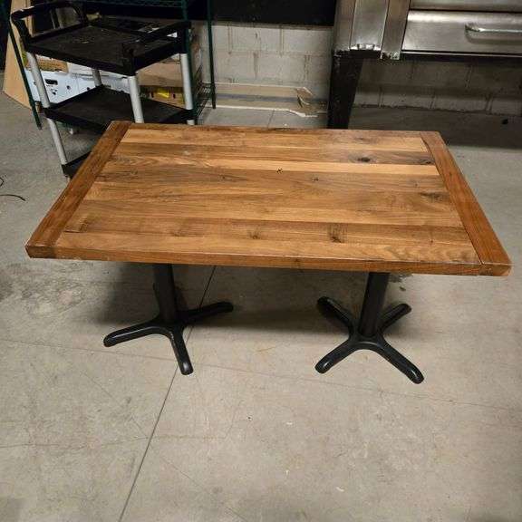 Rectangular Butcher Block Dining Room Table with 2 Cast Iron T Bases ...
