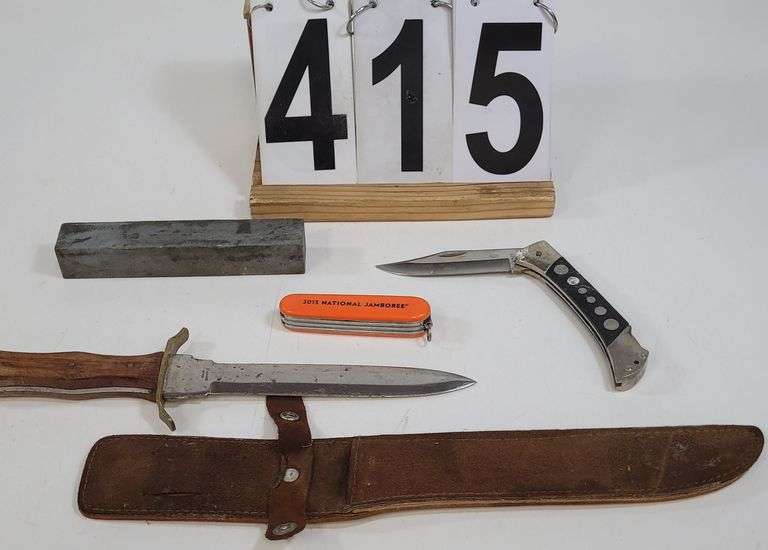 3 Knives ~ Sharpening Stone - Adcock Britz Auctions