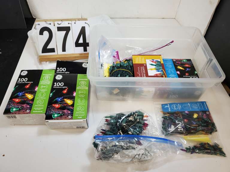 Shoe Box Tote Of Holiday Lights & Extra Bulbs - Adcock Britz Auctions