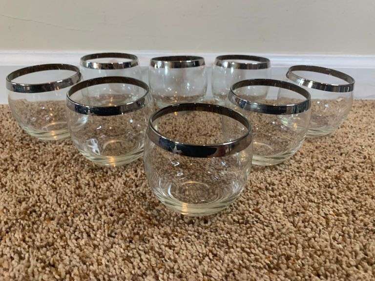 Set of 8 Vintage MCM Glastonbury Lotus Roly Poly Cups with platinum ...