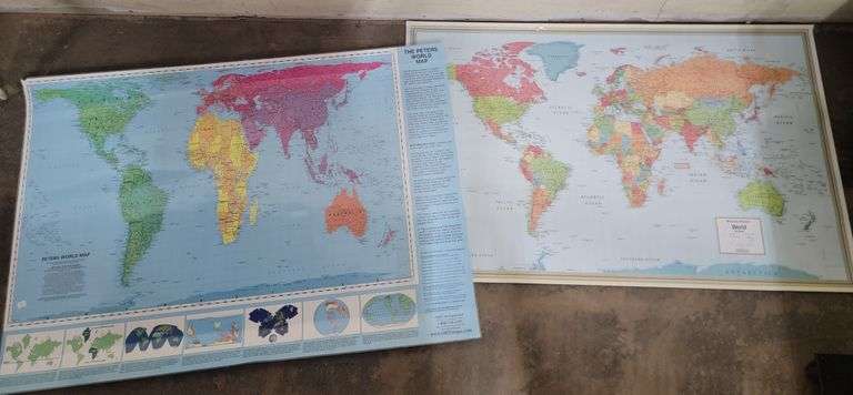 2 Large World Maps - Lil Dusty Online Auctions - All Estate Services, LLC
