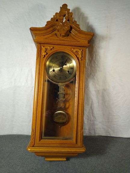 Vintage D&A carved oak Vienna style wind up wall clock, with key - Lil ...