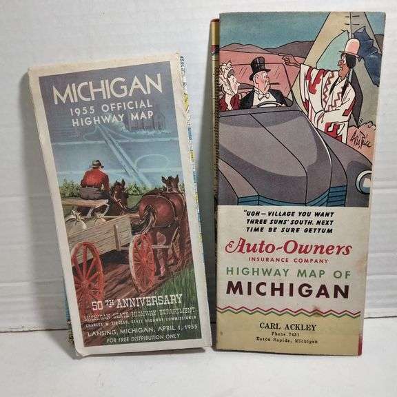 1955 Official Michigan Highway map and Auto Owners 1940s map - Lil ...