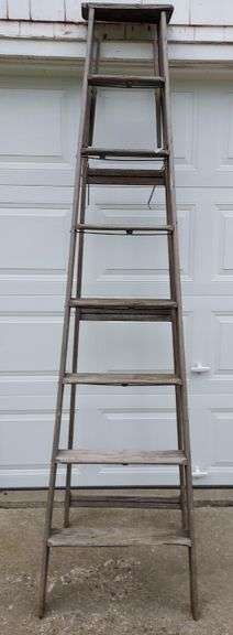 vintage 8-foot wooden step ladder - Lil Dusty Online Auctions - All ...