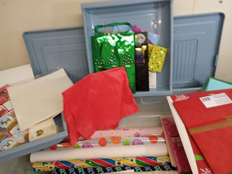 Sterilite tote with wrapping paper bags & tags - Lil Dusty Online ...