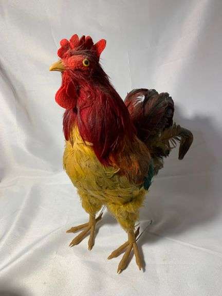 Realistic Rooster Decor with Real Feathers and Glass Eyes, Good Shape ...