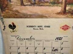 Dec. 1951 calendar page from Schmidt's Dept. Store, Mason, MI 10" x 15 ...