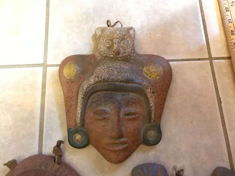 Clay Terracotta Aztec Mayan Warrior Masks - Lil Dusty Online Auctions ...