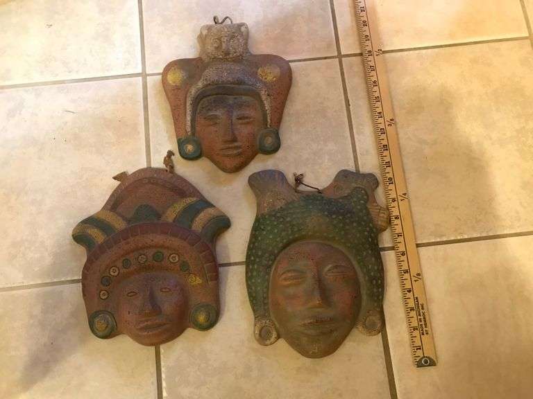 Clay Terracotta Aztec Mayan Warrior Masks - Lil Dusty Online Auctions ...