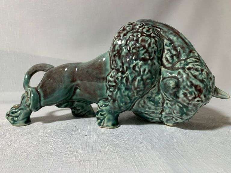 Vintage MCM Buffalo Bison Pottery Planter Figure 10" Green Excellent ...