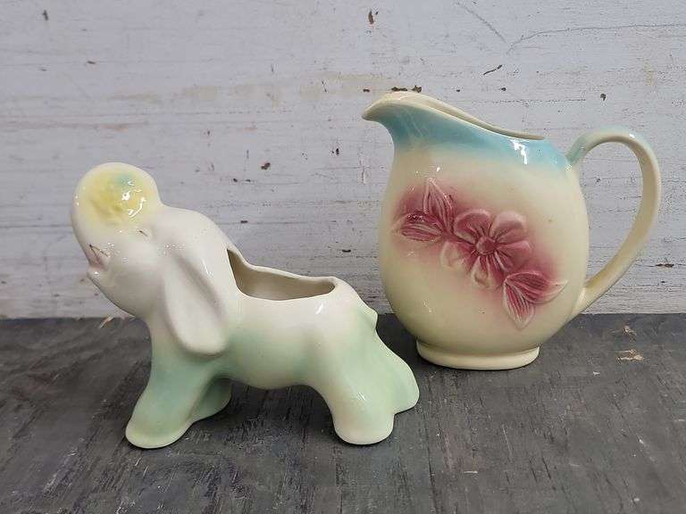 Vintage Shawnee Pottery- Elephant Planter & Floral Pitcher. 6C - Lil ...